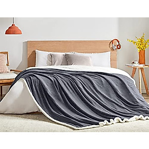 BEAUTEX Sherpa Fleece Throw Blankets, Soft Fluffy Flannel Plush Blanket and Throw, Fuzzy Cozy Grey Cuddle Blankets for Couch Bed Sofa Adults (50" x 60", Grey)