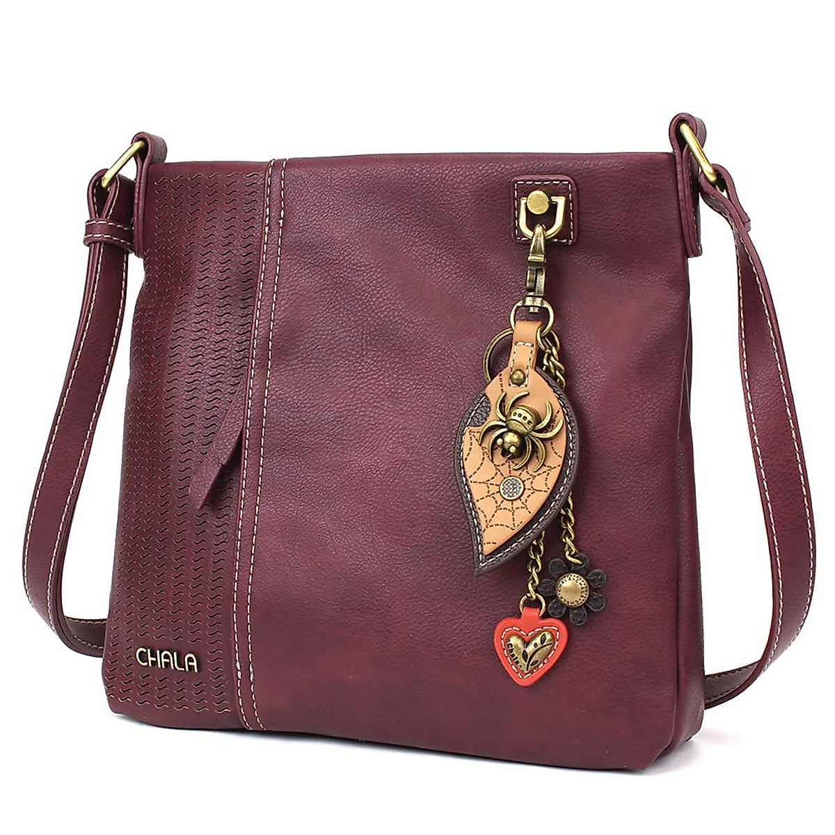CHALA Laser Cut Crossbody Faux Leather - Metal Spider - Plum