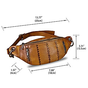 IVTG Genuine Leather Sling Bag for Women Fanny Bag Casual Hiking Daypack Crossbody Chest Bags Motorcycle Shoulder Backpack (Brown)