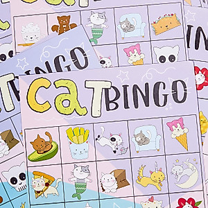 36 Pack Cat Themed Bingo Cards for Girls Birthday Party, Pet Kitten Themed Game with Caller Chips (5x7 in)