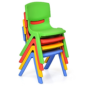 Costzon Kids Chairs, Stackable Plastic Learn and Play Chair for School Home Play Room, Colorful Chairs for Toddlers, Boys, Girls (Multicolor, 4 Chairs)