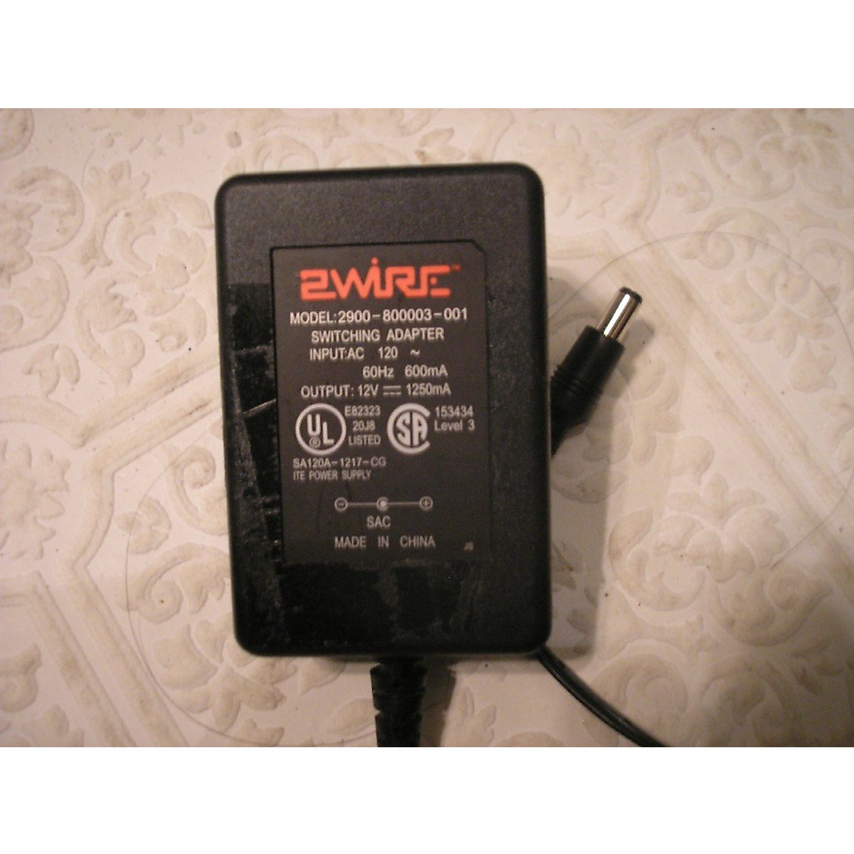 2WIRE Power Supply Adapter for Modem Output: 12V, 2900-800003-001