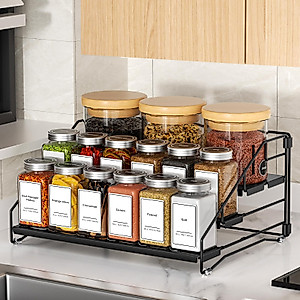 BOIVSHI 4 Tier Spice Rack for Cabinet, Spice Rack Organizer, Depth Adjustable Spice Holder for Countertop, Cupboard, Pantry, Seasoning Shelf, Metal, Black (1 Pack)