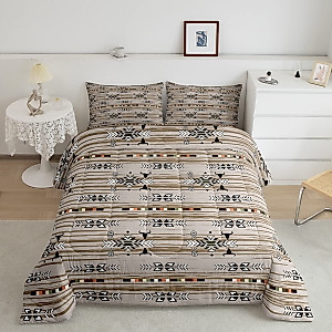 Erosebridal Western Boho Duvet Insert Twin,Cow Dream Catcher Bedding Set Southwestern Comforter Set,Ethnic Tribe Arrow Aztec Bed Quilt Retro Vintage Exotic Longhorn Skull Boho Decor Khaki Beige