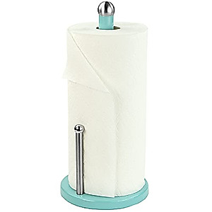 Steel Paper Towel Holder by Home Basics (Turquoise), Standing Paper Towel Roll Holder for Kitchen | Bathroom with Weighted Base and Tear Arm For Easy Operation | Countertop Paper Towels Holder