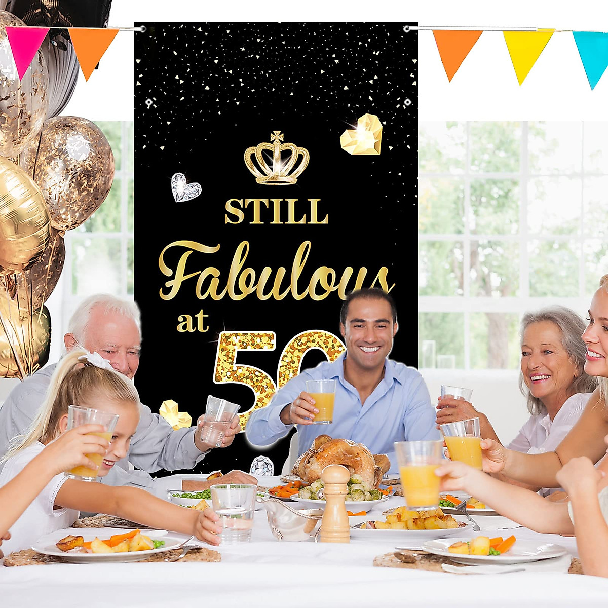 Still Fabulous at 50 Door Banner, Women Happy 50th Birthday Sign Party Door Banner Decorations, Cheers to 50 Years Door Cover Party Decorations