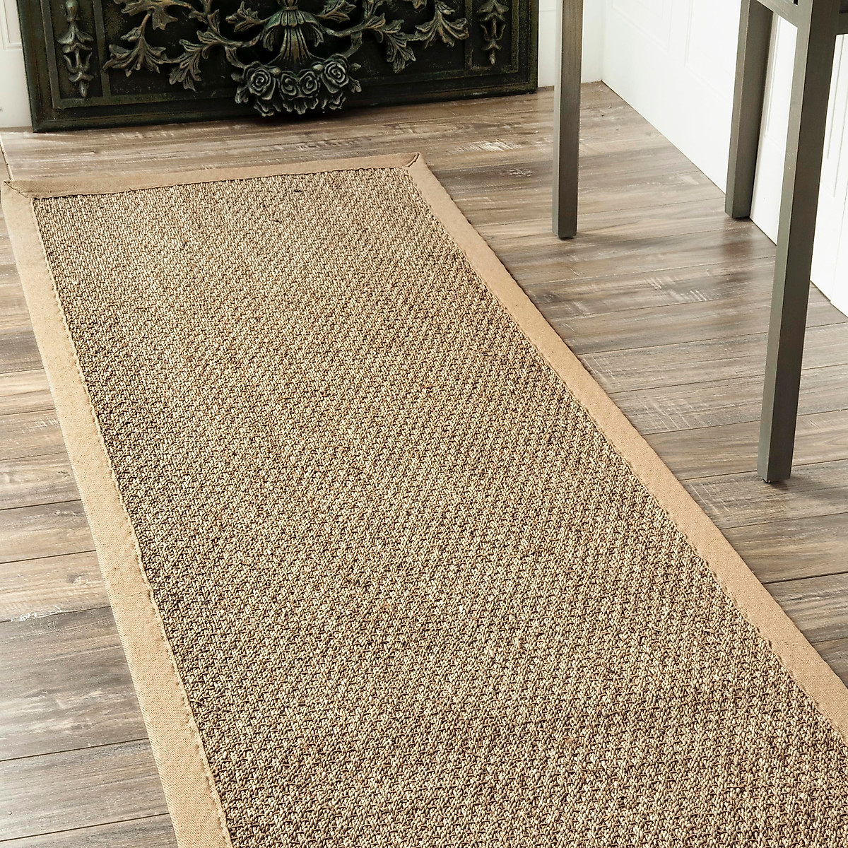 nuLOOM 2x14 Elijah Seagrass Area Rug, Beige, Solid Farmhouse Style, Cotton Bordered, Basketweave, Natural Fiber, For Bedroom, Dining Room, Living Room, Hallway, Office, Kitchen, Entryway