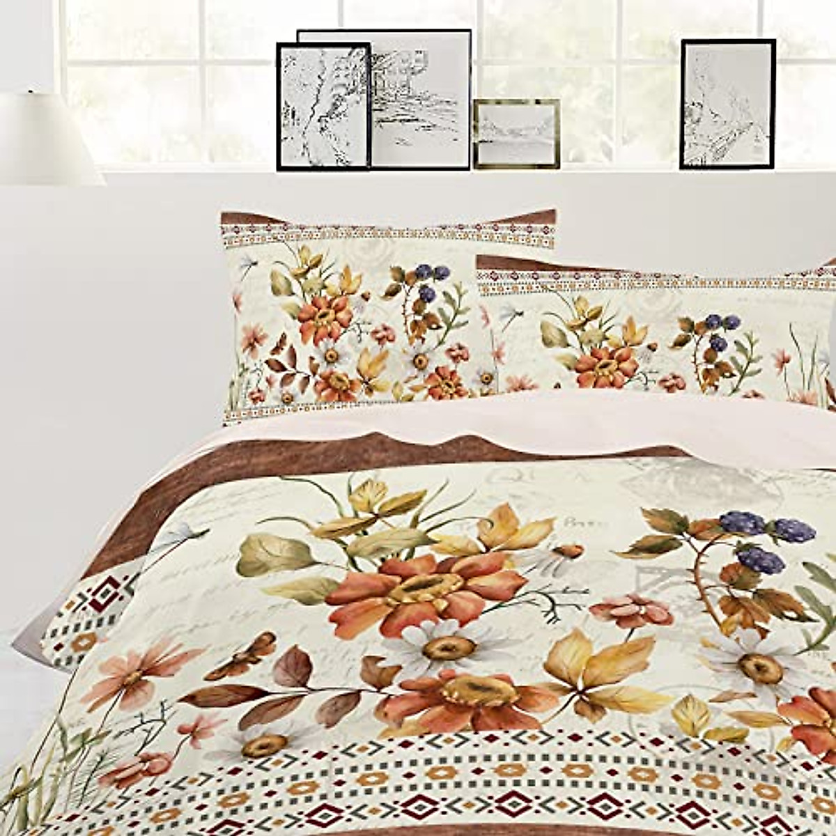 Durable Duvet Cover Set 3 Piece Bedding Sets Twin Size, Rustic Flowers Comforter Set Soft Microfiber Fill Bedding with 1 Comforter Cover, 2 Pillowcases Farmhouse Floral Fall Plants Rural Southwest