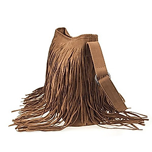 HOXIS Tassel Faux Suede Leather Hobo Cross Body Shoulder Bag Womens Sling Bag (Black1)