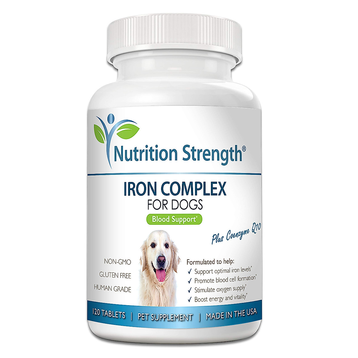 Nutrition Strength Iron for Dogs with Anemia to Support Blood Health, Blood Cell Formation & Oxygen Supply, Iron Supplement for Anemic Dogs + Vitamin C, Folate, Vitamin B12, 120 Chewable Tablets