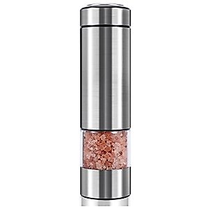 ImgResire Electric Salt and Pepper Grinder Battery Operated| Stainless Steel Auto Pepper Mill Grinder Refillable| One Hand Operation| LED Light| Adjustable Coarseness| 1 Pack