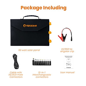 FlexSolar 60W Portable Solar Panels Chargers QC3.0 USB-A PD3.0 USB-C DC5521 8mm Output Foldable IP65 Waterproof Power Emergency Camping for Small Power Station Generator Tablets Battery Packs