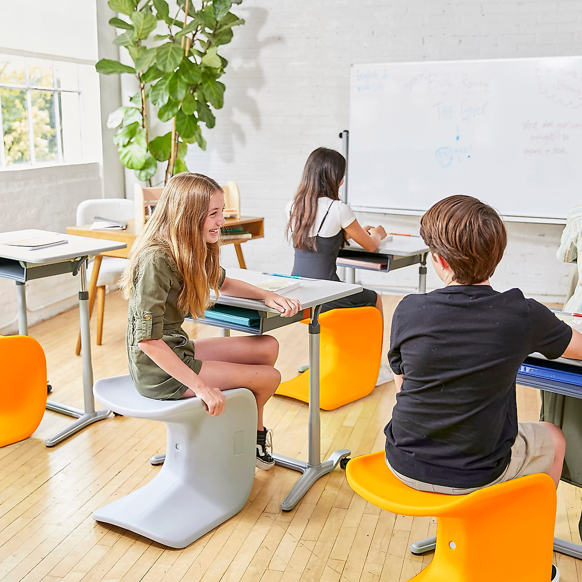 ECR4Kids Wave Seat, 18in - 19.6in Seat Height, Perch Stool, Orange, 2-Pack