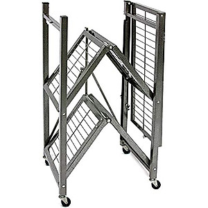 Origami R3 General Purpose Foldable 3-Tiered Shelf Storage Rack with Wheels for Home, Garage, or Office, Pewter (4 Pack)