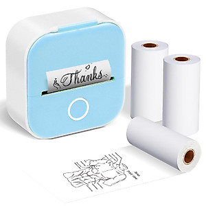 Ponek T02 Mini Sticker Printer - Wireless Sticker Maker Machine, Receipt Printers Pocket Mini Printer for iPhone, Mini Thermal Printer with 3 Rolls Thermal Paper for Journal, Memo, Photo