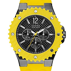 Men's Black Textured Dial Yellow Rubber