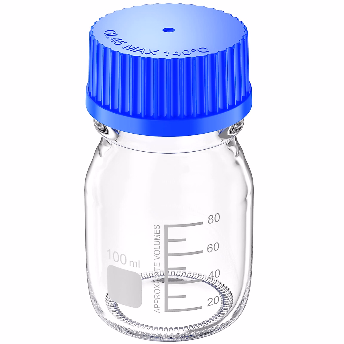 100ml Glass Round Media Storage Bottles with GL45 Screw Cap, Borosilicate Glass, Reagent Bottle Graduations,Pour Ring Included (Pack of 2)