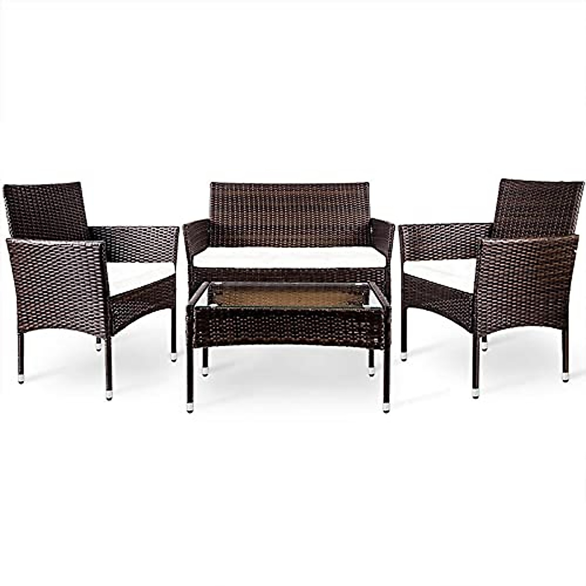 4 PCS Outdoor Garden Rattan Patio Furniture Set Backyard Cushioned Seat Wicker Sofa Kit Brown