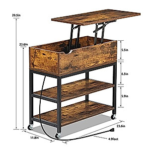 MOOACE End Table with Charging Station, Lift Top Nightstand Mobile Narrow Bedside Tables with USB Ports and Outlets for Living Room, Bedroom, Large Storage Space Cabinet, Rustic Brown