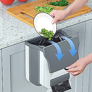 Gintan Kitchen Compost Bin, Collapsible Hanging Countertop Trash Can with Lid, 2.4 Gallon for Cabinet/Bathroom/RV/Bedroom/Camping (Gray)