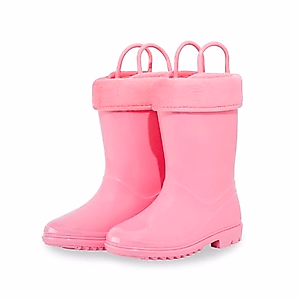 EUXTERPA Pink Kids Rain Boots, Girls Winter Rain Boots with Warm Lining, Toddler Waterproof Boots with Handles, Big kid size 2