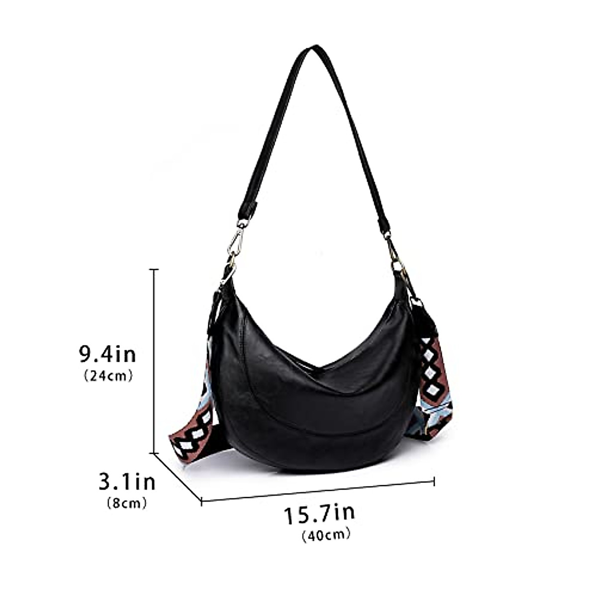 Hi-QTool Crossbody Bags Purse for Women Crescent Shoulder Hobo Purses Vegan Leather Handbag with Adjustable Guitar Strap