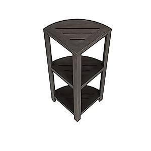 CoastalVogue Teak Shower Corner Shelf 3-Tier Wood Corner Shower Bench with Shelf 32" Snazzy Corner Shower Foot Stool in Antique Gray Finish for Indoors and Outdoors