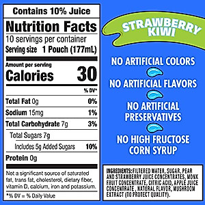 Capri Sun Strawberry Kiwi Naturally Flavored Kids Juice Drink Blend (10 ct Box, 6 fl oz Pouches)