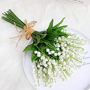 12 Pcs Lily of The Valley, Artificial Faux White Bell Flowers Wind Chime Orchid Wedding Bouquet May Flower for Home Garden Wedding Party Decor