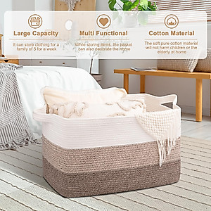 OIAHOMY Extra Large Blanket Basket, 90L Cotton Rope Woven Laundry Basket, Toy Basket for Baby Room, Basket for Blanket Storage in Living Room, 24''×16.5''×14'', Gradient Brown
