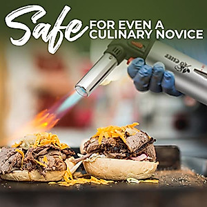 Kitchen Torch With Butane included - Refillable Butane Torch With Safety Lock & Adjustable Flame + Fuel gauge - Culinary Torch, Creme Brulee Torch for Cooking Food, Baking, BBQ, 2 Cans Included