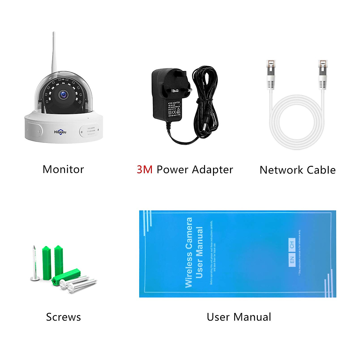 Hiseeu 2K Security Camera Outdoor, Dome Surveillance IP Camera wit Two-Way Audio IP66 Waterproof, Motion Detection,Night Vision,Not PTZ Camera Compatible Wireless Camera System