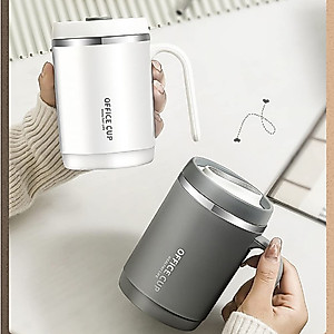 Livefunni Coffee Mug with Handle, 500ml Insulated Stainless Steel Coffee Travel Cup, Vacuum Reusable Coffee Cup with Lid, Keeping Warm & Cold (white)