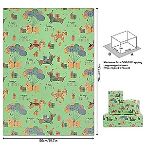 Apol Happy Birthday Dog Gift Wrapping Paper,Green Puppy Gift Wrap Paper 4 Folded Sheets Kraft Wrapping Paper for Kids Boys Girls Woman Man Dog Lover Baby Showers Party Gift Wrap Supplies,28 x 20 Inch
