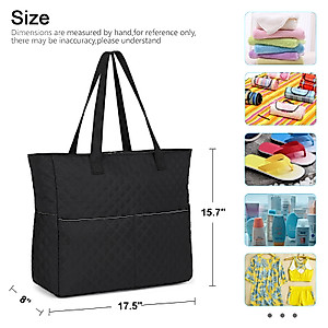 LEDAOU Large Beach Tote Bag Women Waterproof Sandproof Zipper Beach Tote Bag for Pool Gym Grocery Travel with Wet Pocket (Black)