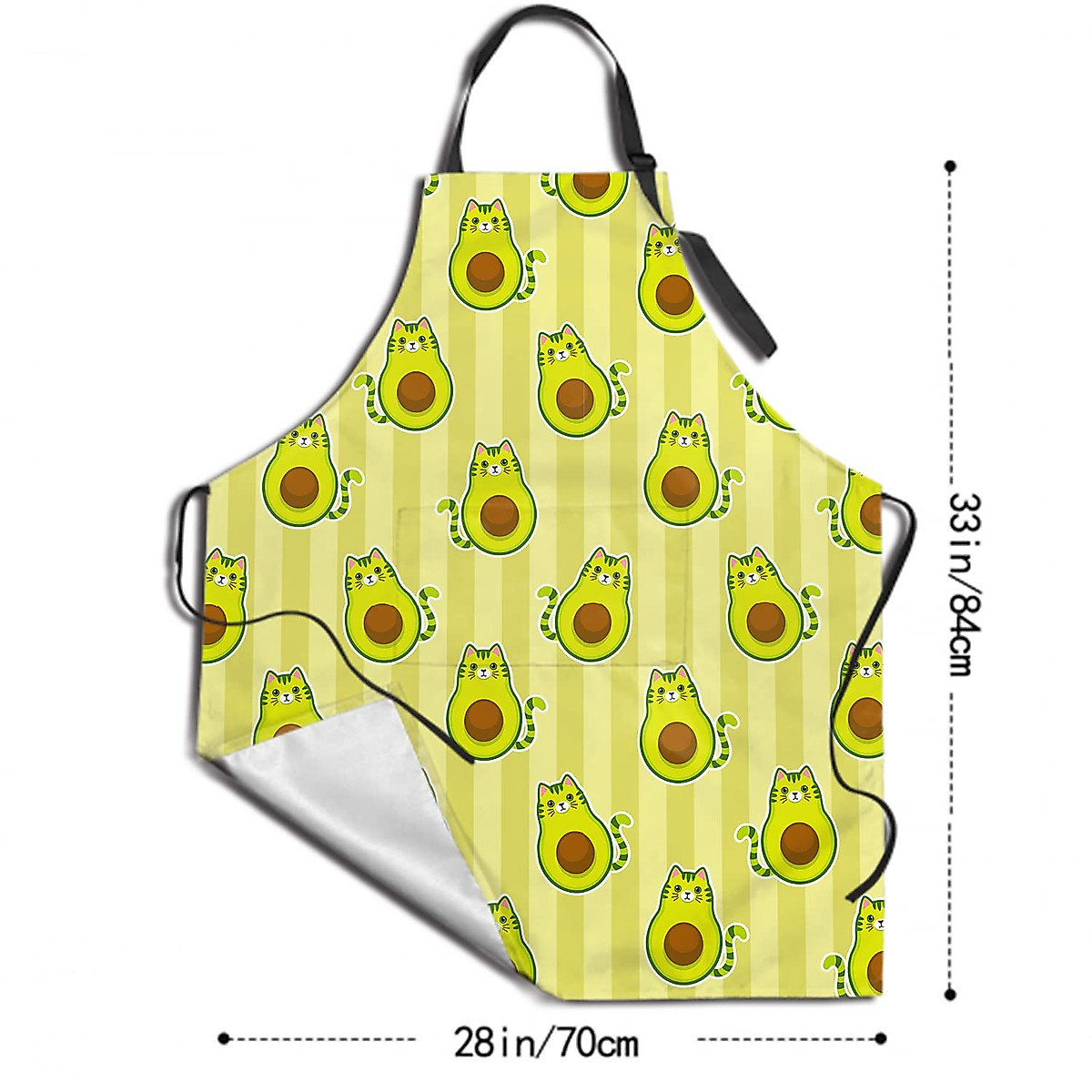 Cute Avocado Cat Aprons Kawaii Animal and Fruit Cooking Kitchen Bib Apron for Women Men with 2 Pockets and Adjustable Neck Strap and Waterproof Stain Resistant Polyester Summer Apron