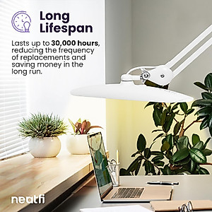 Neatfi XL 2,200 Lumens LED Task Lamp, 24W, 117 Pcs SMD LED, Dimmable, 4 Level Brightness, 3 Light Modes, Desk Light for Home, Office, Workbench (CCT, White)