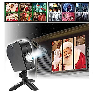 ZUZIF Christmas Halloween Projector, Led Christmas Window Projector Holiday Projector, 12 Film Festivals, Used for Christmas and Halloween Outdoor Garden Decoration Family Outdoor Party, Black