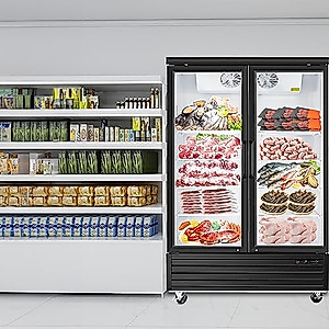 BLUELINETECH Commercial Display Freezer 35 Cu.ft, Double Swing Glass Door Reach in Fridge with 8 Shelves LED Lightning, 56.4" W, -8℉-0℉