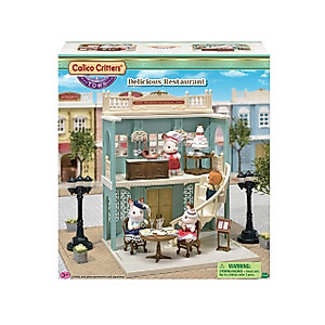Calico Critters Town Series Delicious Restaurant, Fashion Dollhouse Playset, 36 months to 96 months, Furniture and Accessories Included (CC3012)