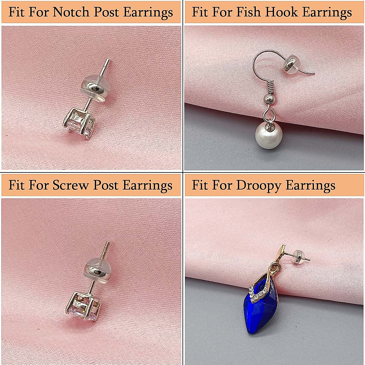 DELECOE 12pcs Soft Silicone Earring Backs for Studs Silver&Gold Belt Rubber Earring Backs Replacements Hypoallergenic Safety Plastic Earring Back for Studs Earring Hoops Fish Hook