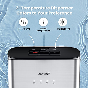 Comfee Ozone Self-Cleaning Bottom Loading Water Cooler, Quick Cooling Water Dispenser with 3 Temperature Settings, Safety Child Lock, Stainless Steel