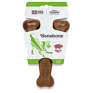Benebone Wishbone Durable Dog Chew Toy for Aggressive Chewers, Real Bacon, Made in USA, Medium