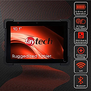 faytech 10.1" Rugged Industrial IP65 Waterproof PC Tablet Windows 10 Pre-Installed, N4200 Quad-Core CPU, 6GB RAM+128GB eMMC, Integrated W-LAN, Bluetooth 5.2, Rechargeable 7.4V/7000mAh Battery