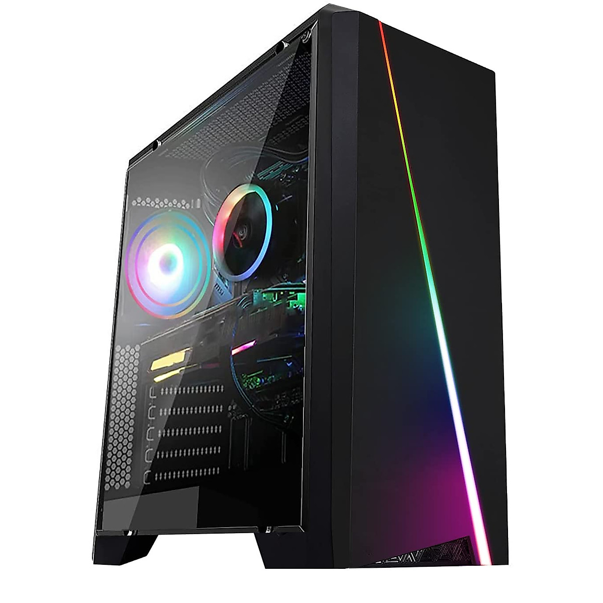 Ssrotho Gaming PC Windows 10 Professional Desktop Tower Computer, Intel Quad-Core i7 3.4Ghz, 8GB RAM, 512GB SSD, WiFi Adapter, GeForce GT 730 2GB GDDR5, RGB Lighting Case