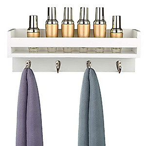 Halcent Wall Mounted Coat Rack Floating Wall Shelf, Wood Coat Hook Rack Entryway Organizer with 4 Key Holder Hooks for Magazine Letter Mail Holder