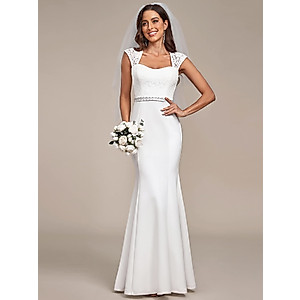 Ever-Pretty Women's Mermaid Spaghetti Straps V-Neck Long Formal Dresses for Evening Party White US10