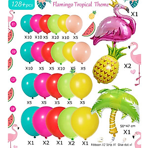 Flamingo Tropical Balloon Garland kit Hot Pink Teal Orange Mylar Pineapple Palm Ballloon arch For Summer Beach Hawaiian Luau Aloha Birthday Baby Shower Party Decorations