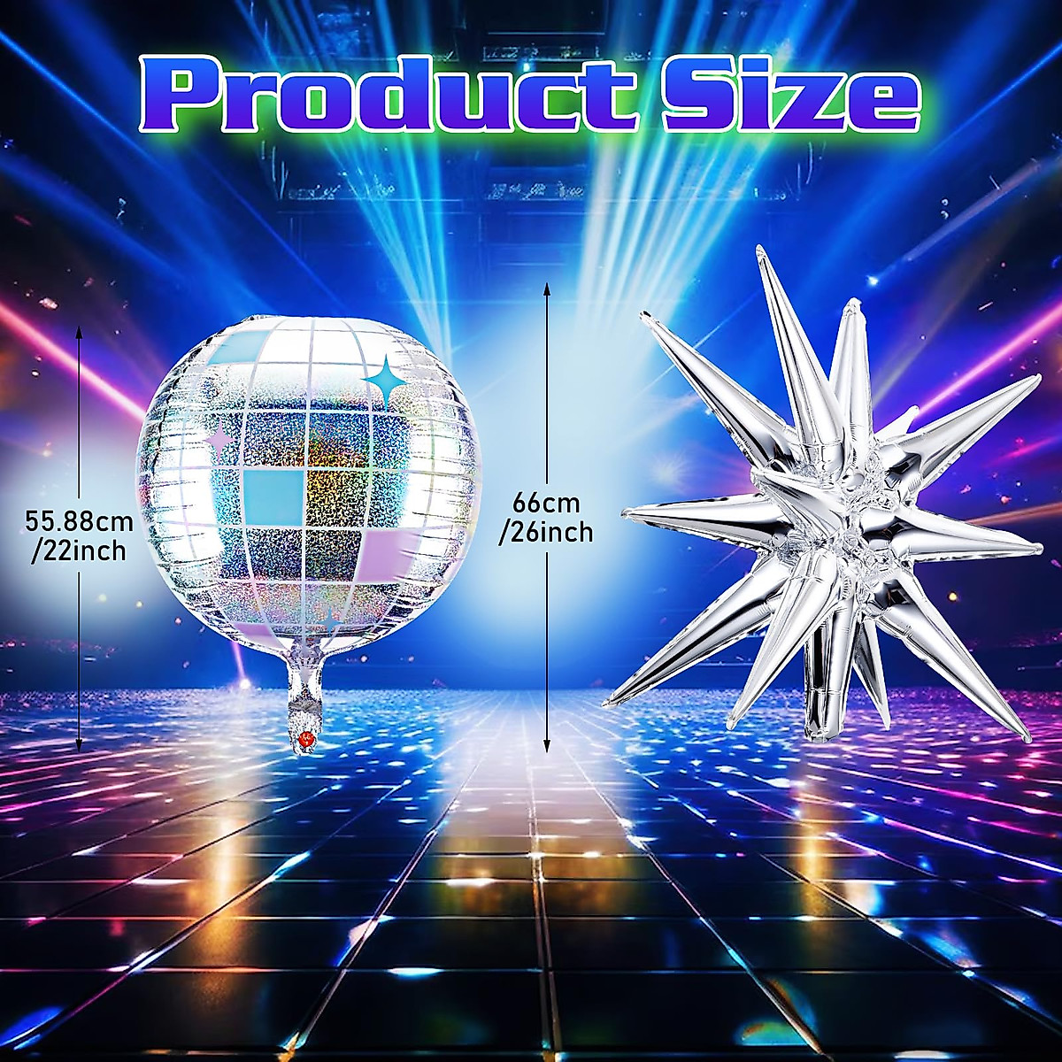 8 Pcs Disco Ball Ballons, Silver Last Disco Balloons 22Inch 4D Large Foil Balloons with Metallic Star for 70s Disco Dance Birthday Party Graduation New Year Decoration