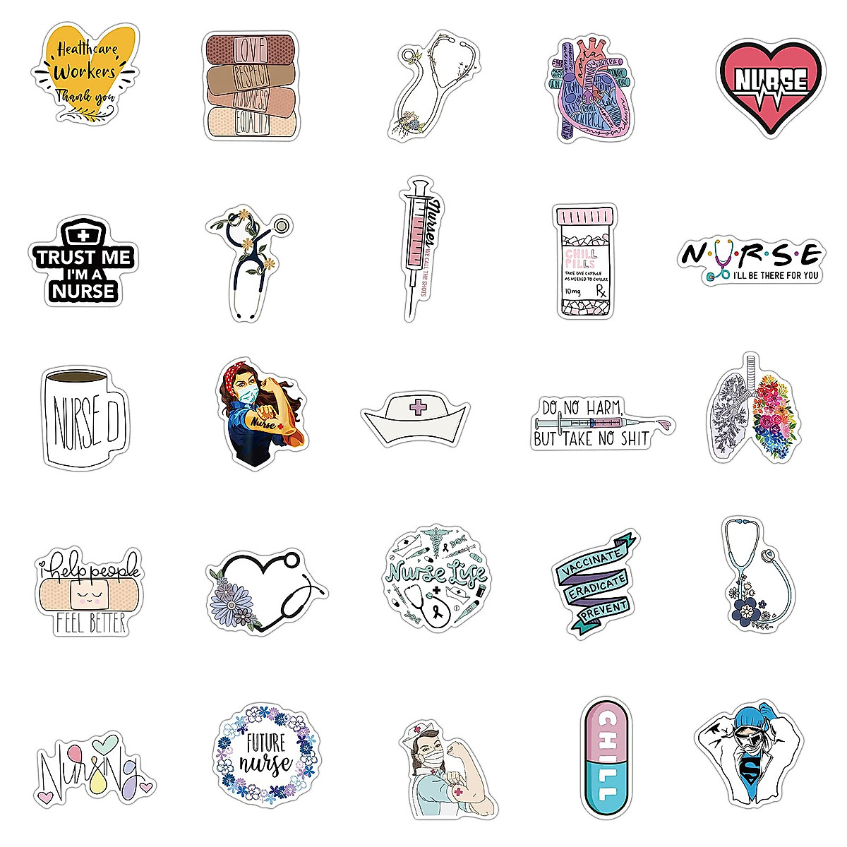 Zheqiai 50 Pcs International Nurses Day Stickers Registered Nurse R N Paramedic Medical Nursing Gift Waterproof Stickers for Laptop White 50pcs